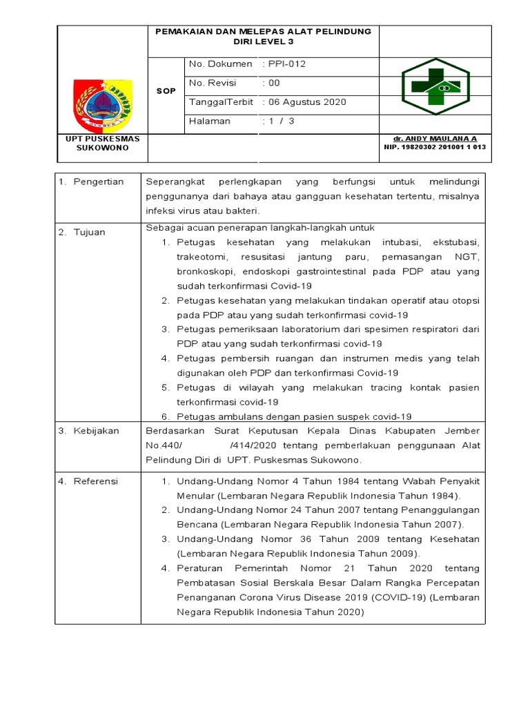 SOP Pemakaian APD Level 3 | PDF