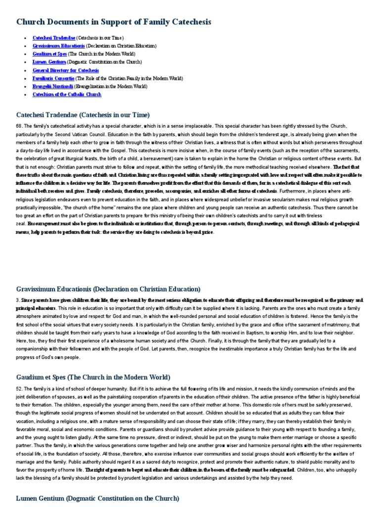Church Documents Supporting Family Faith Formation | PDF | Catechism ...