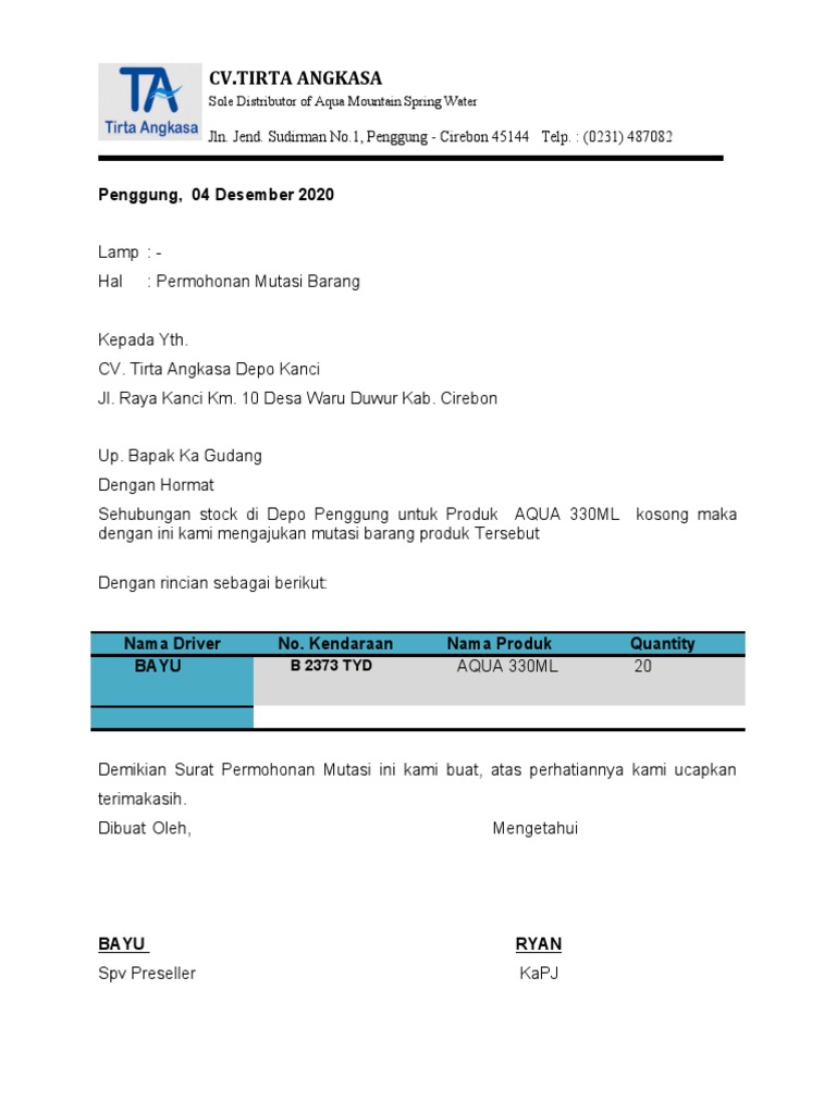 Surat Mutasi Barang | PDF