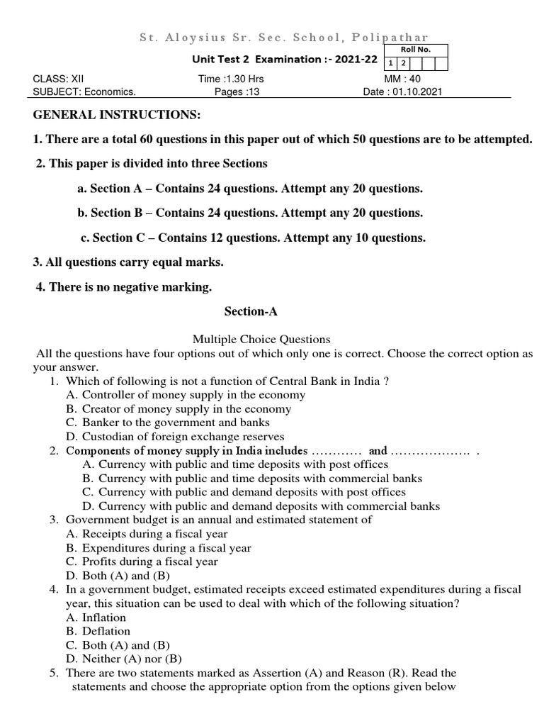Class 12 Eco Unit Test 2 2021-22 | PDF | World Trade Organization ...