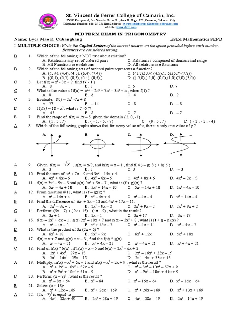 Trigonometry - Midterm | PDF | Logarithm | Function (Mathematics)