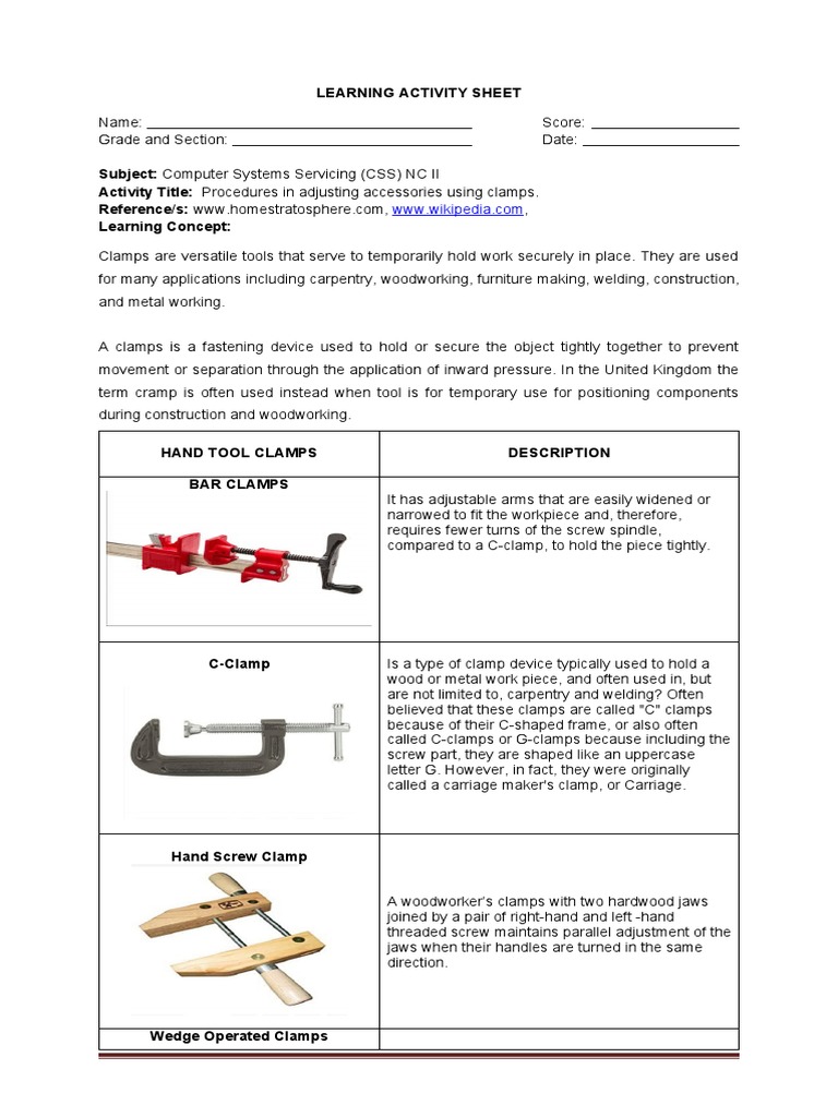 Clamp Adjustment Procedures Guide | PDF | Screw | Woodworking