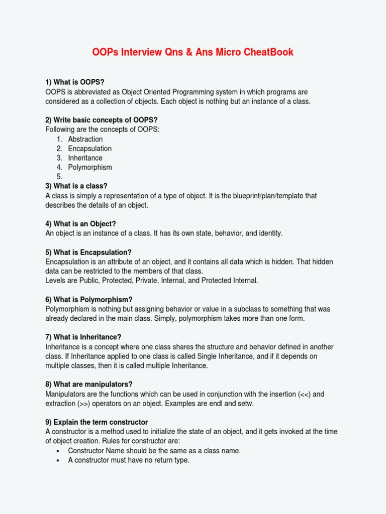 OOPs Concept Technical Round CheatBook | PDF | Method (Computer Programming) | Class (Computer ...