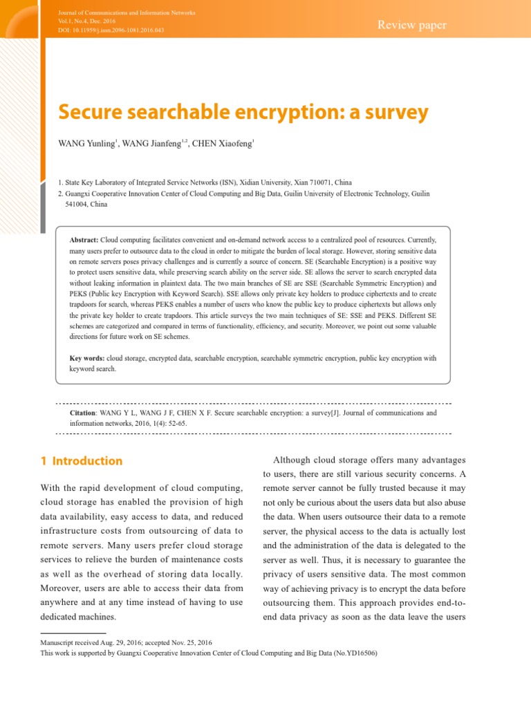 3 Wang2016secure 2016 Springer Jcin Secure Searchable Encryption A Survey Pdf