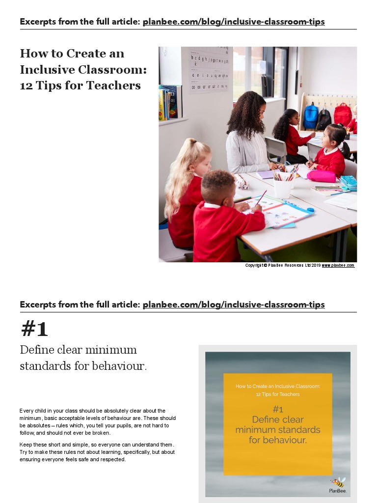 Inclusive Classroom Strategies Cheatsheet Planbee | PDF | Inclusion ...