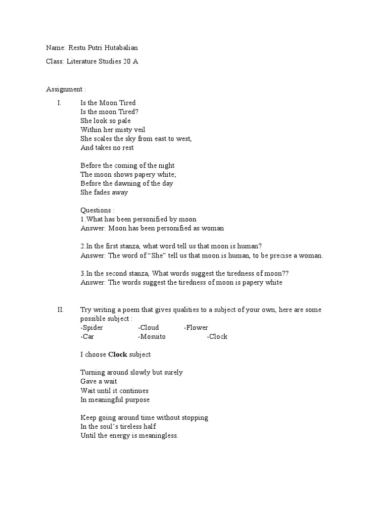 Personification Assignment | PDF