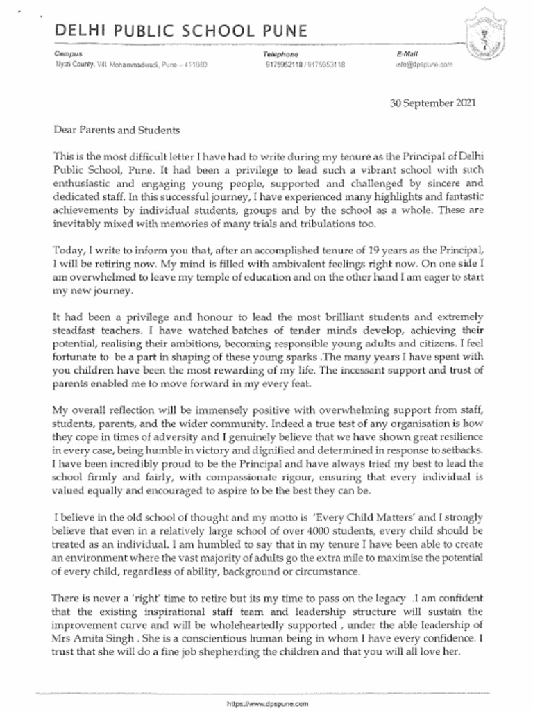 Letter From Principal | PDF