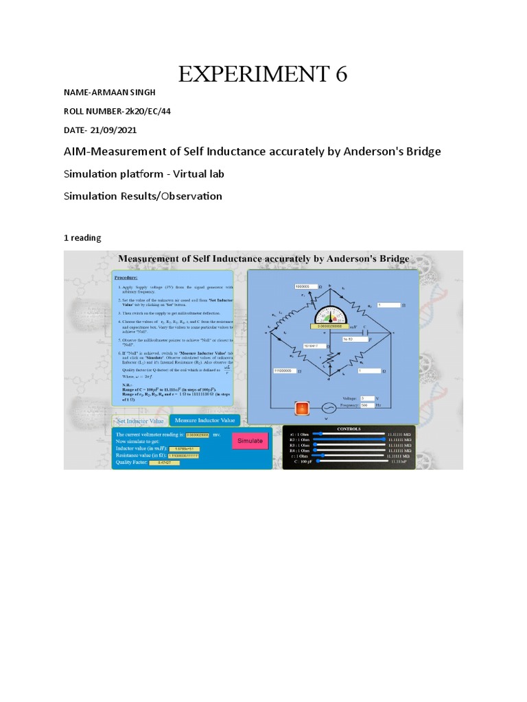 Experiment 6: AIM-Measurement of Self Inductance Accurately by Anderson ...