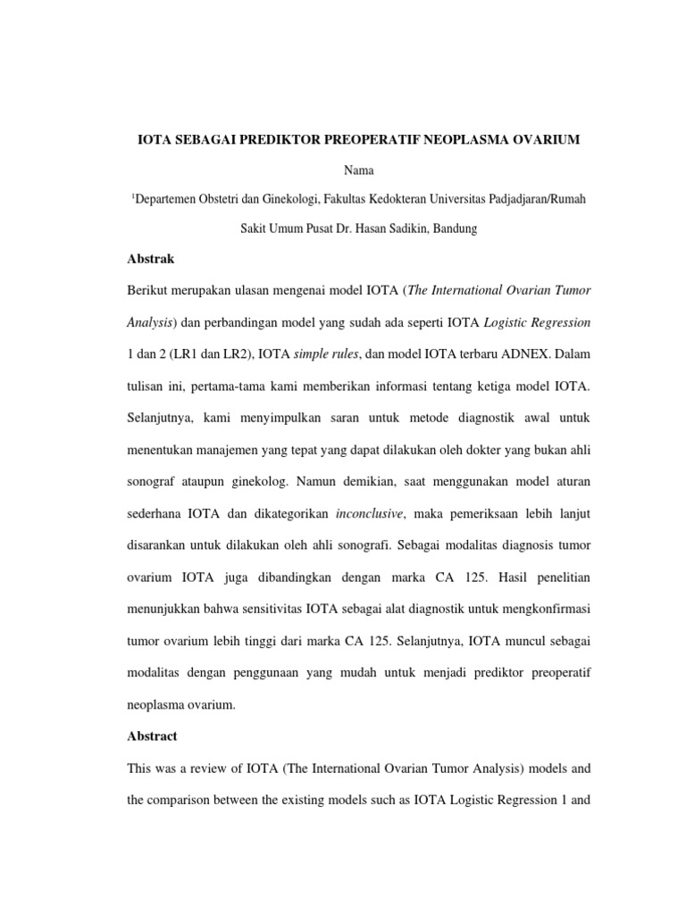 IOTA Sebagai Prediktor Preoperatif Neoplasma Ovarium 2 | PDF | Sains & Matematika