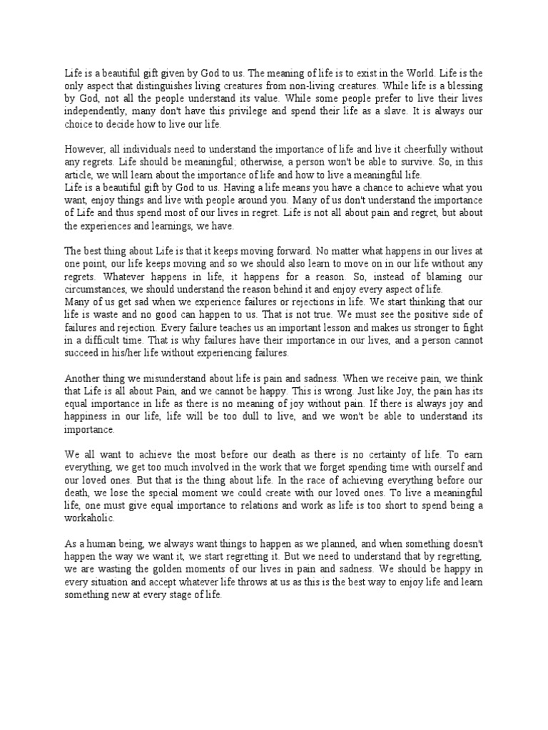 Life Essay | PDF | Meaning Of Life | Philosophical Theories