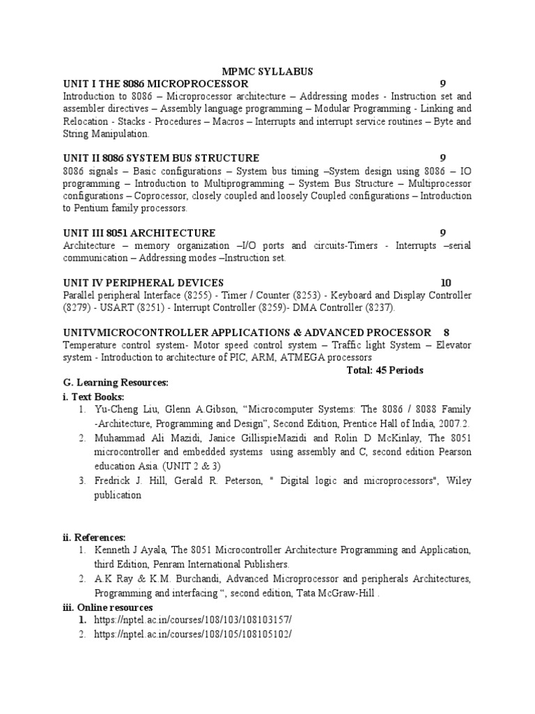 MPMC Syllabus | PDF | Microprocessor | Microcontroller