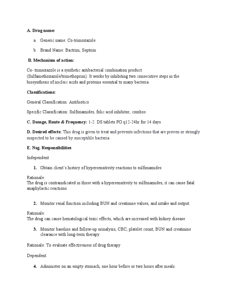 Bactrim drug info for nurses | PDF