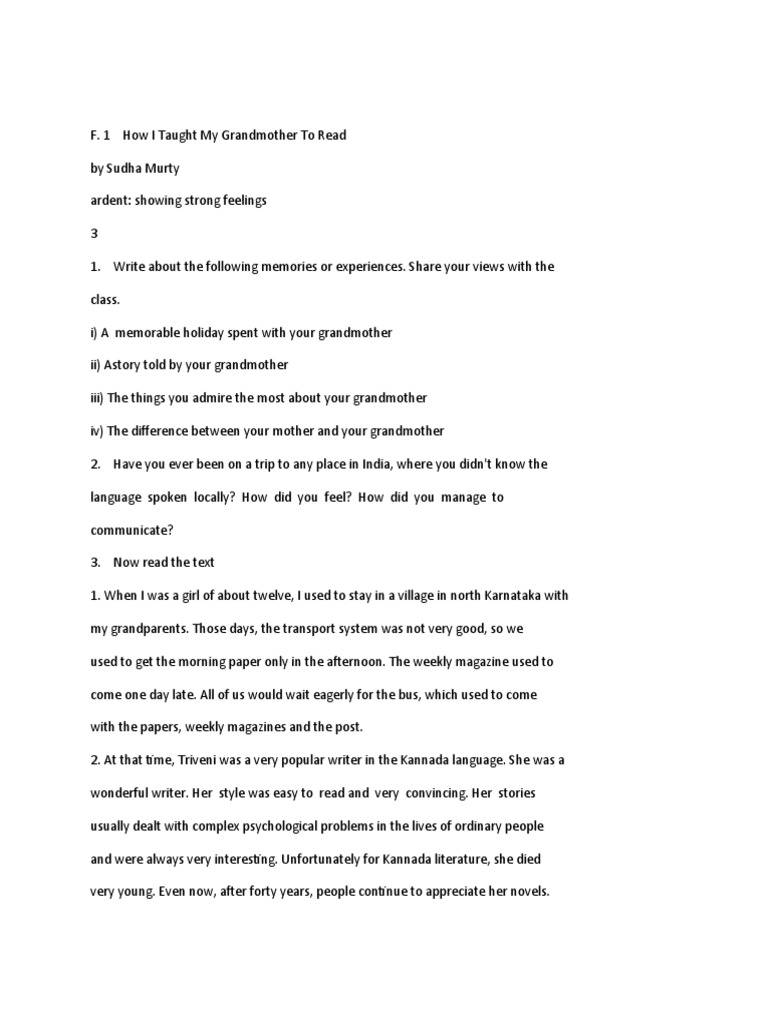 Teaching My Grandmother to Read | PDF
