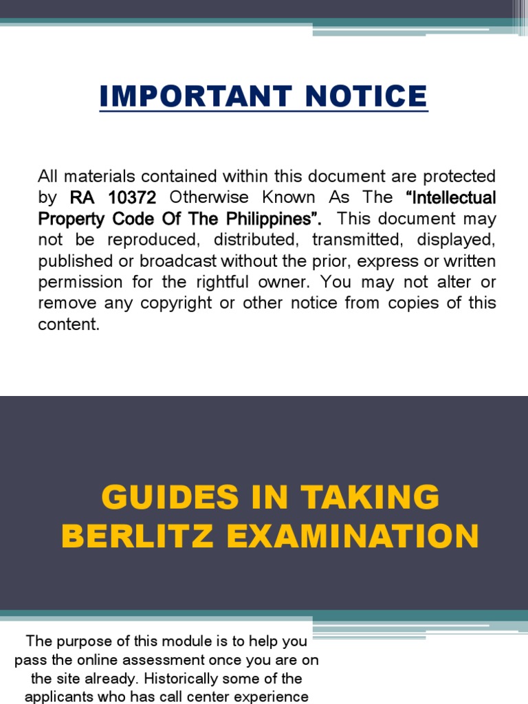 Berlitz Examination Guide | PDF | Reading Comprehension | Internet