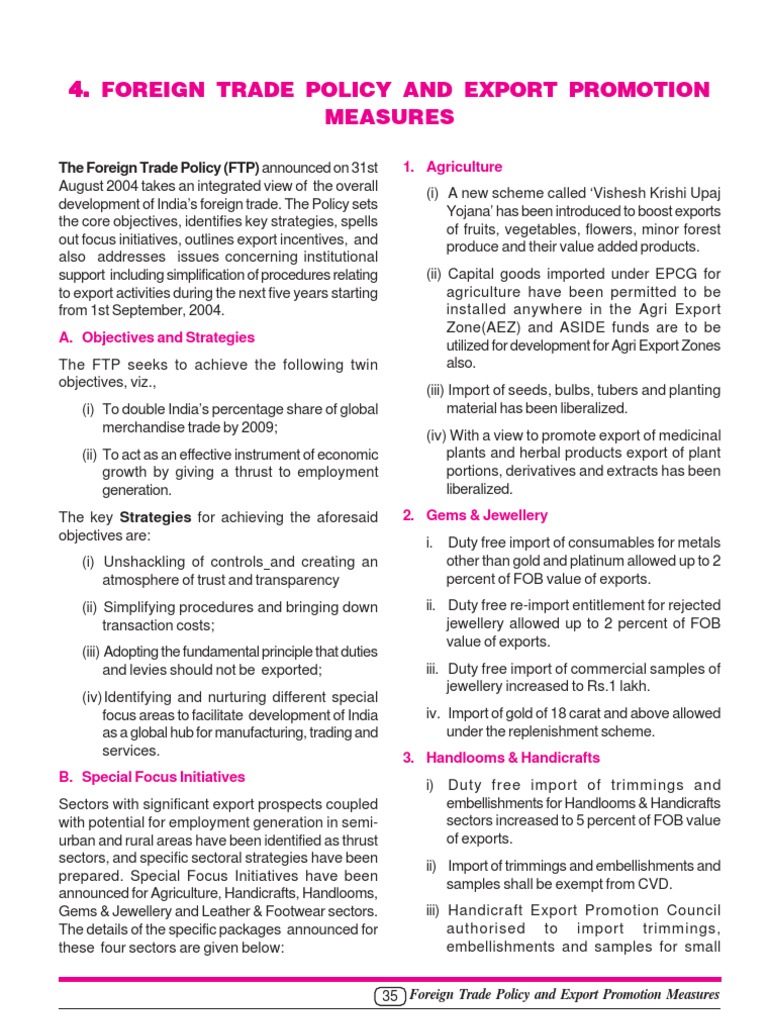 Foreign Trade Policy and Export Promotion Measures | PDF | Trade ...