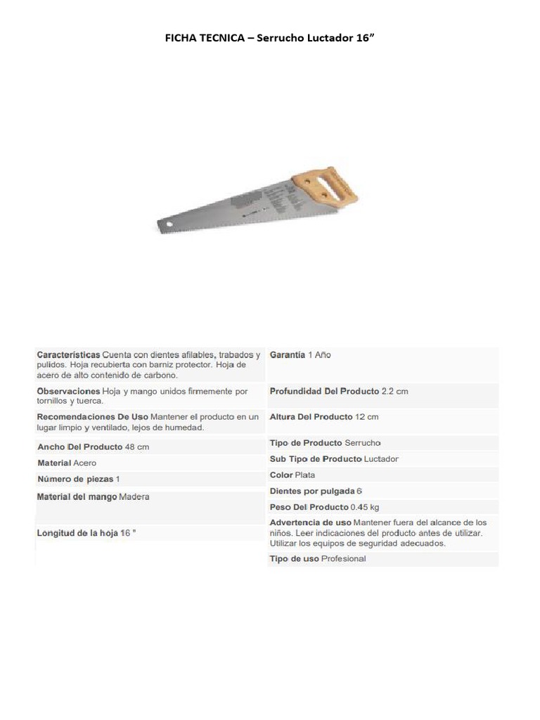 FT - Serrucho 16 Pulgadas | PDF