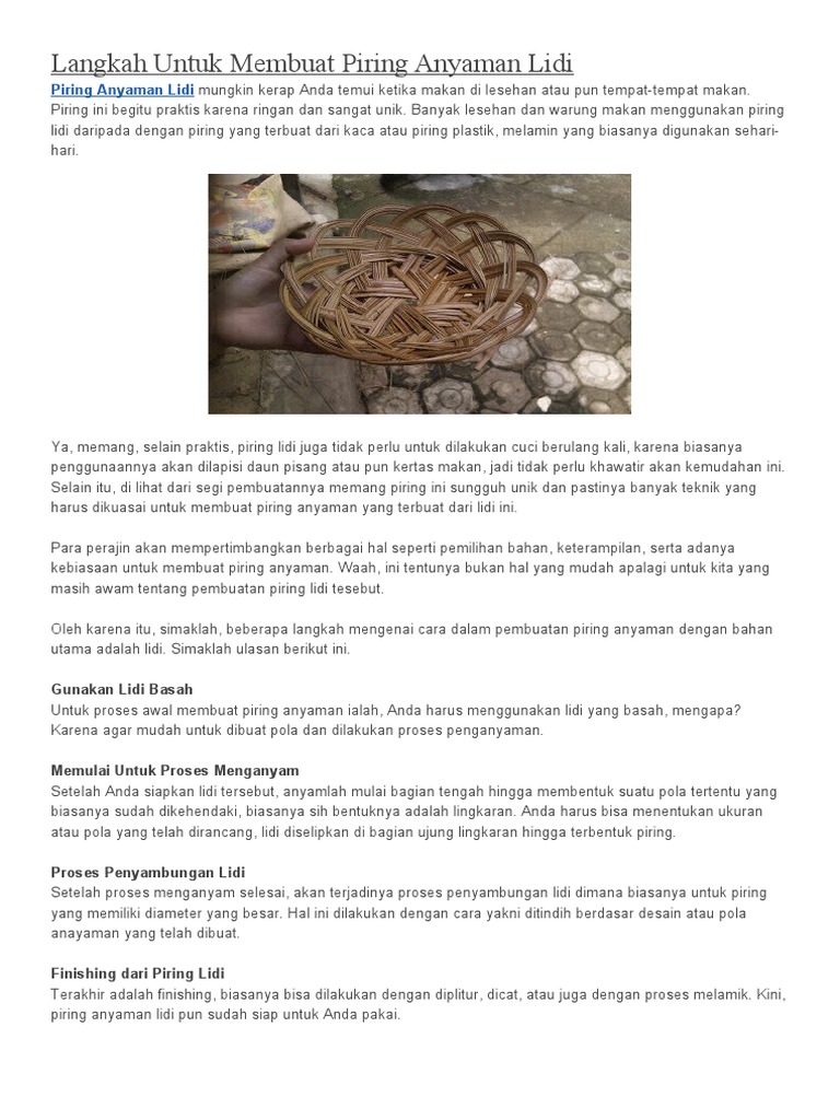 Cara Membuat Piring Anyaman Lidi | PDF | Memasak, Makanan, & Anggur
