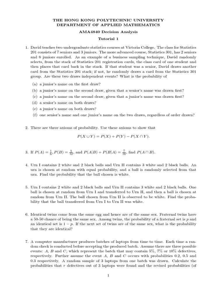 Tutorial 1 | PDF | Statistics | Probability