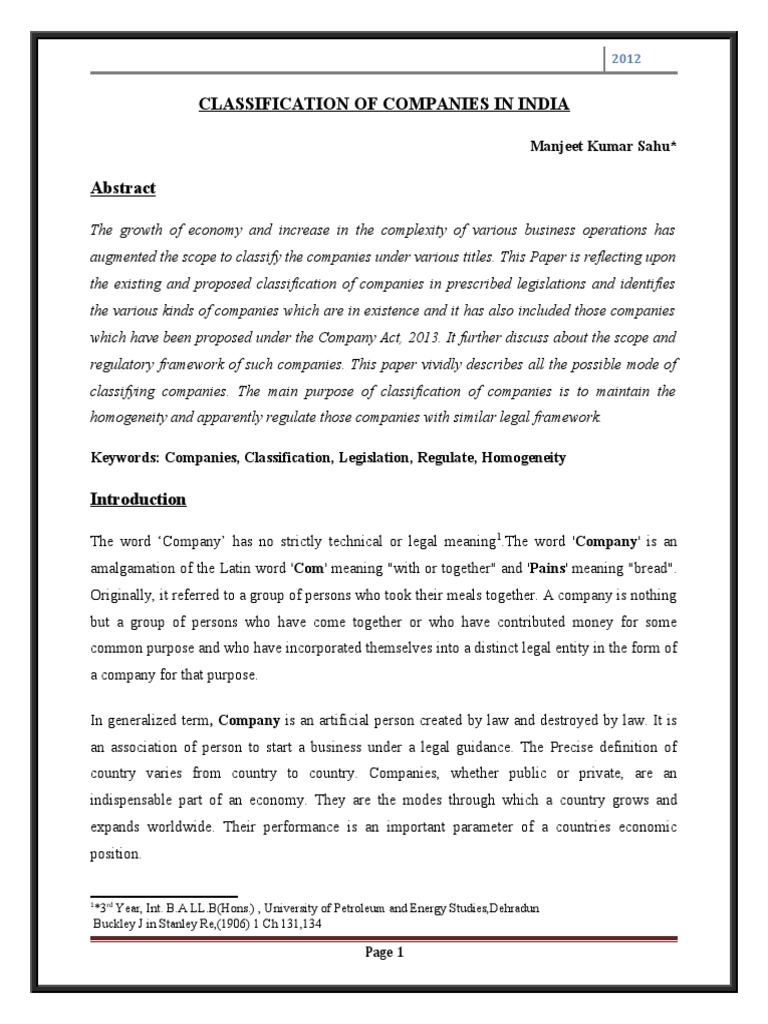 Indian Company Classification Guide | PDF | Subsidiary | Guarantee