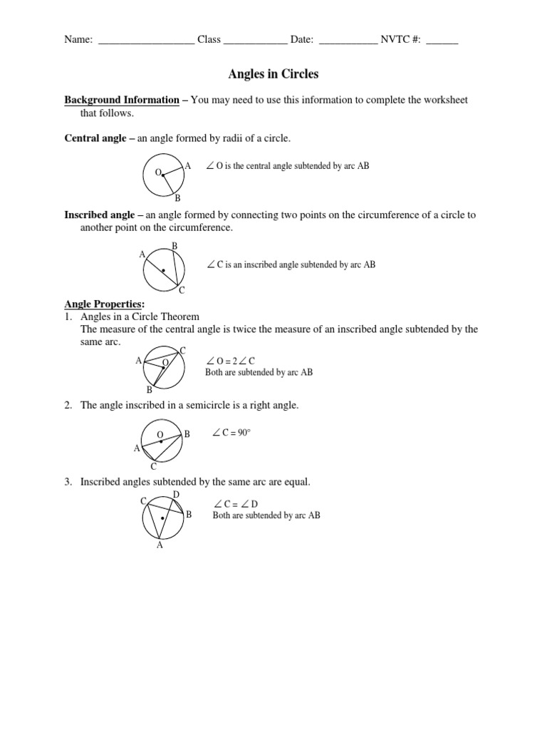 Angles in Circles Worksheet | PDF | Angle | Circle