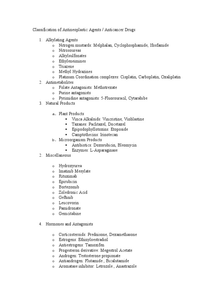 Antineoplastic Agents Classification Guide | PDF