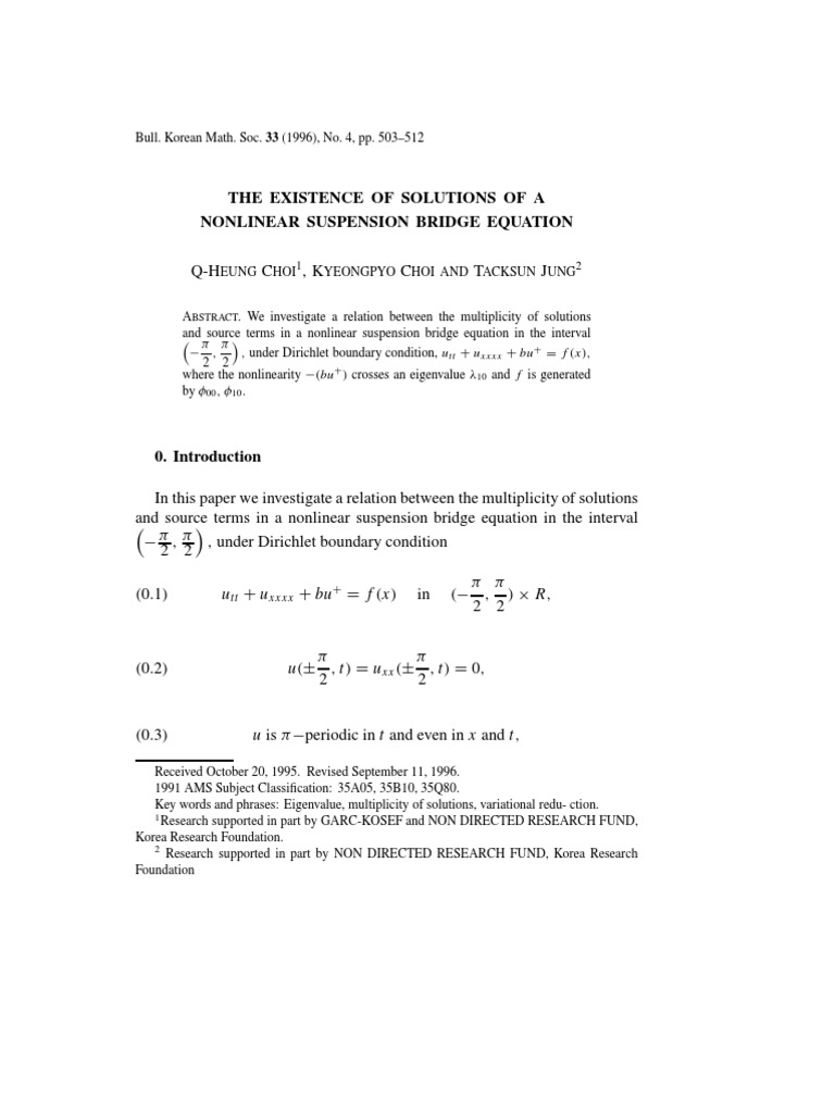 The Existence of Solutions of A Nonlinear Suspension Bridge Equation ...