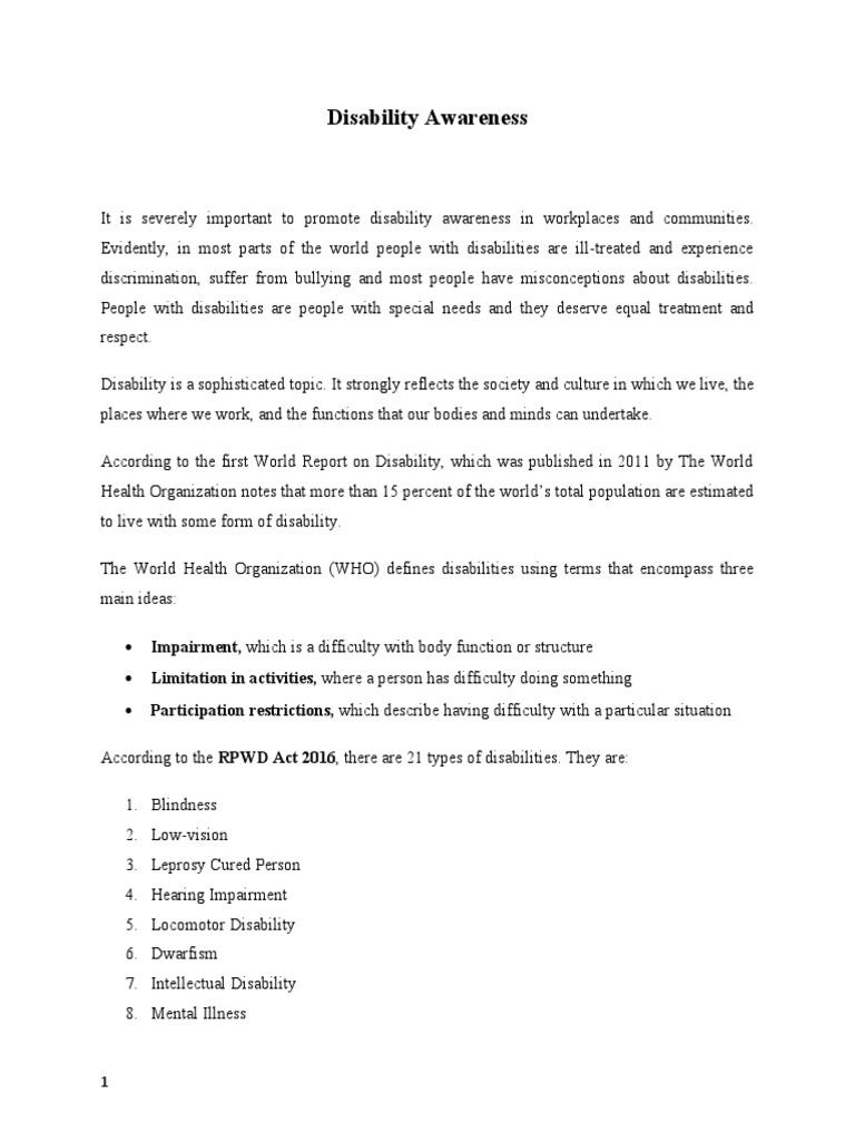 Disability Awareness | PDF | Disability | Intellectual Disability