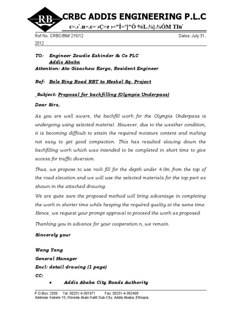 Proposal For Backfilling (Olympia Underpass) | PDF