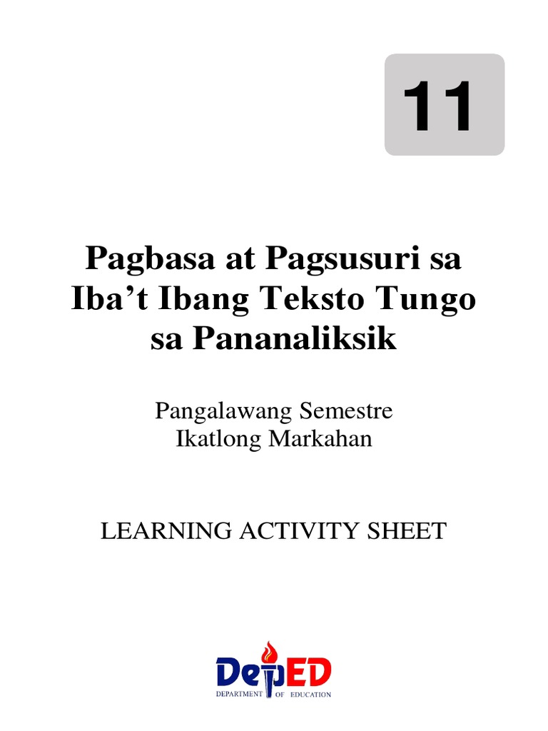 Pagbasa at Pagsuri Filipino 11 LAS Quarter 3 | PDF