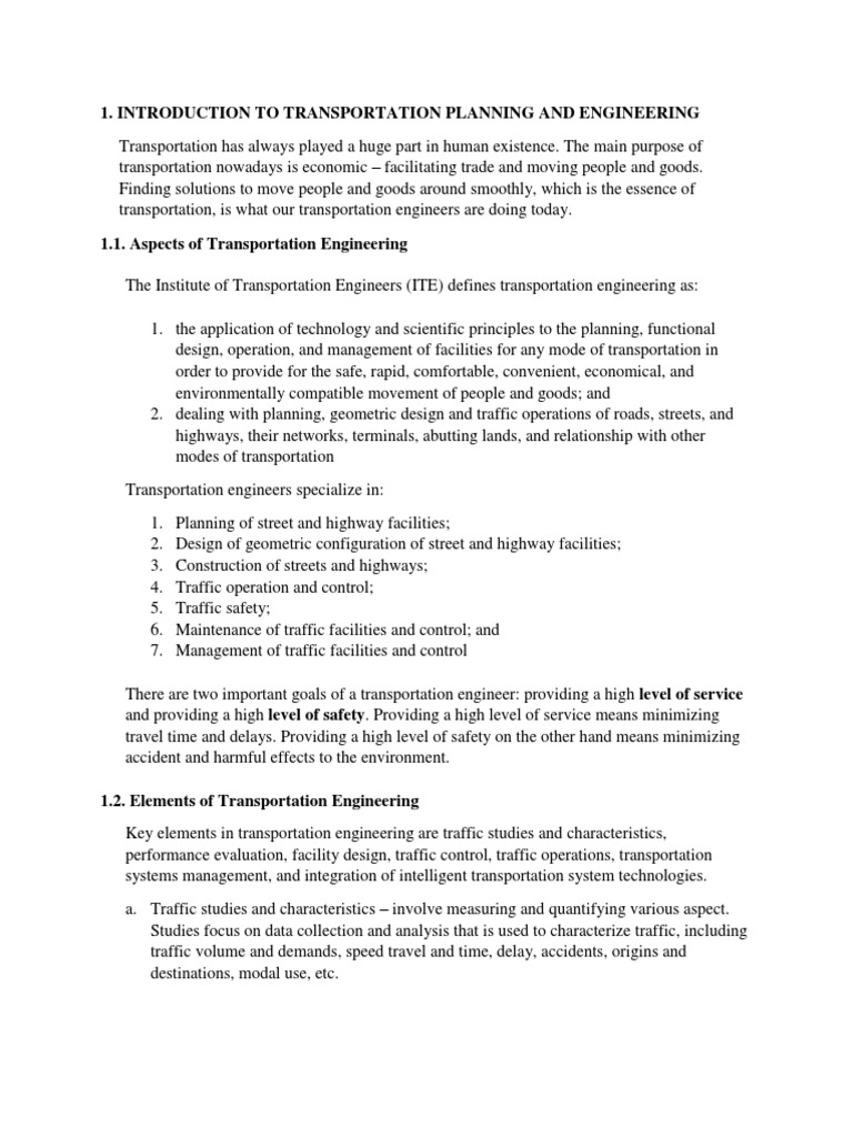 Introduction To Transportation Planning and Engineering | PDF ...