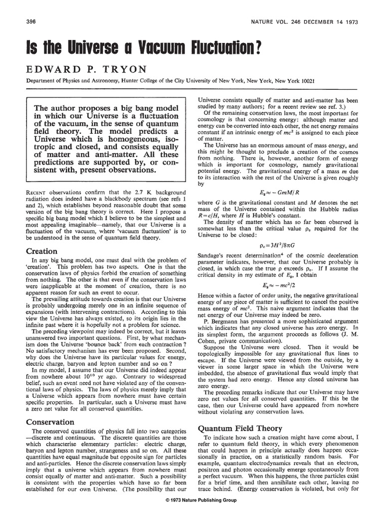 Edward Tryon P. Is The Universe A Vacuum Fluctuation | PDF
