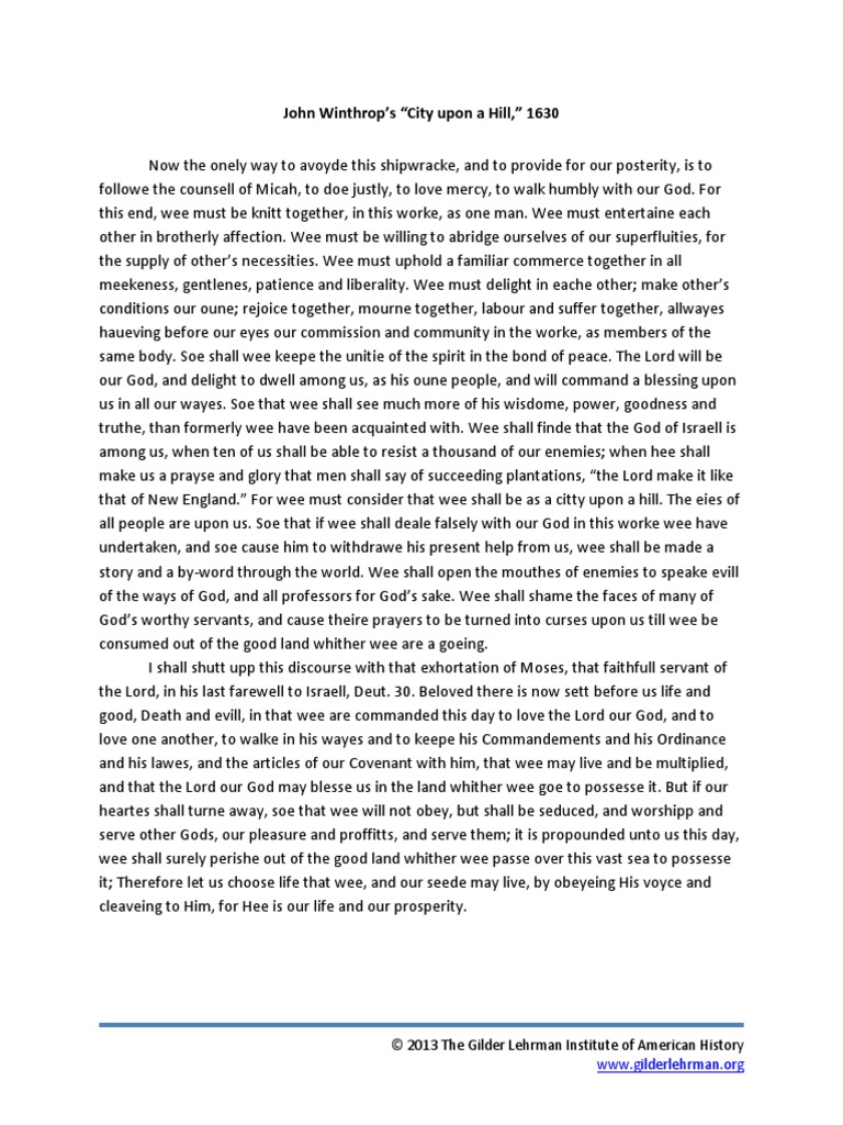 Puritan Vision: A City Upon a Hill | PDF | Foreign Language Studies ...