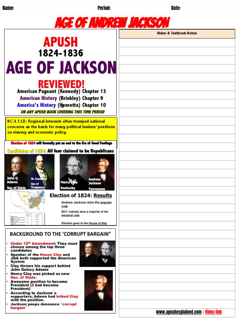 Period 4 Jacksonian Era Video Guide | PDF | The United States | North ...