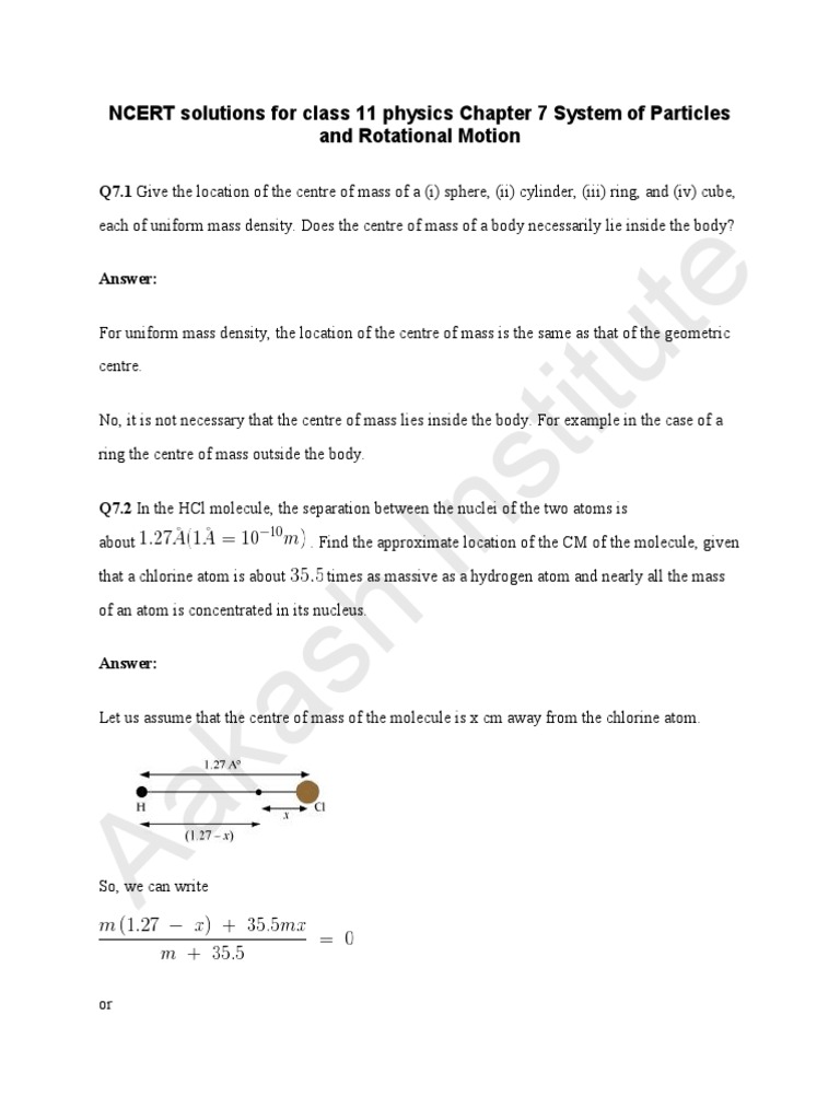 Ncert Solutions Class 11 Physics Chapter 7 System of Particles and ...