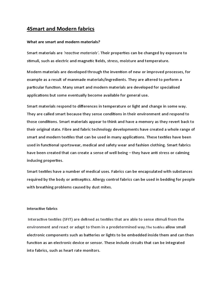 Smart and Modern Fabrics | Download Free PDF | Textiles | E Textiles