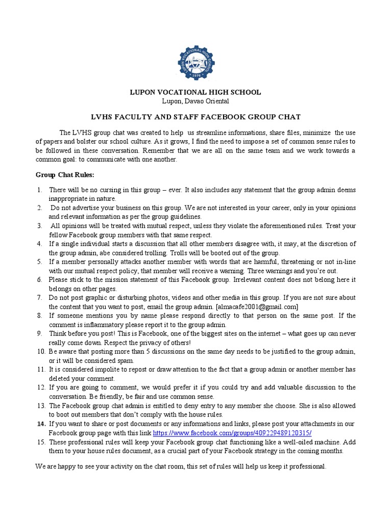 Group Chat Guidelines | PDF | Facebook | Internet