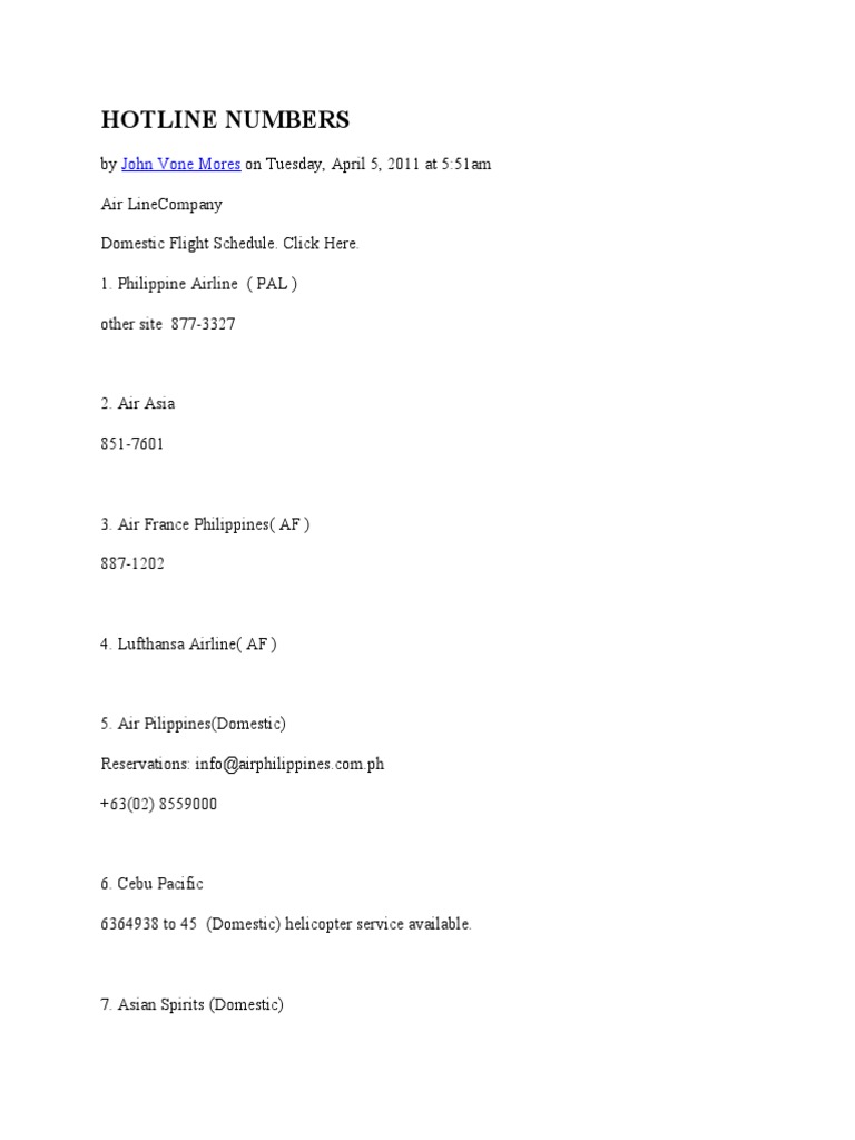 Hotline Numbers | PDF | Philippines | Companies Of The Philippines
