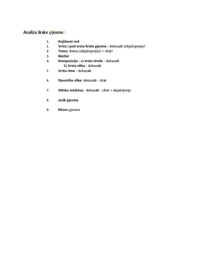 Analiza Lirske Pjesme | PDF