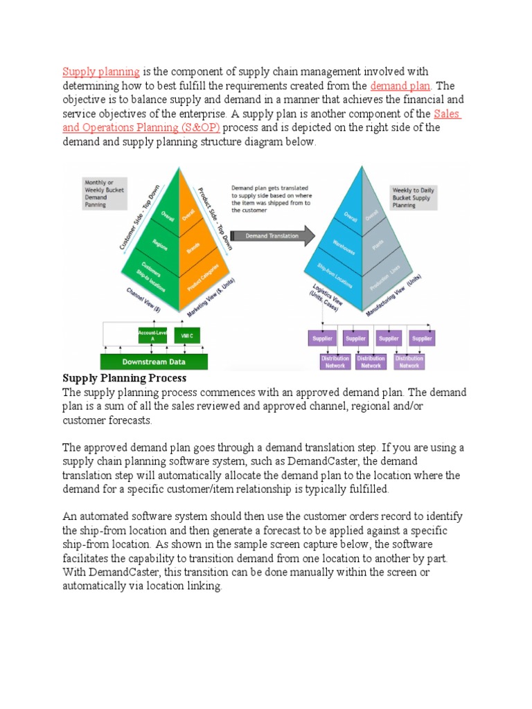 Supply Planning Demand Plan Sales and Operations Planning (S&OP) | PDF