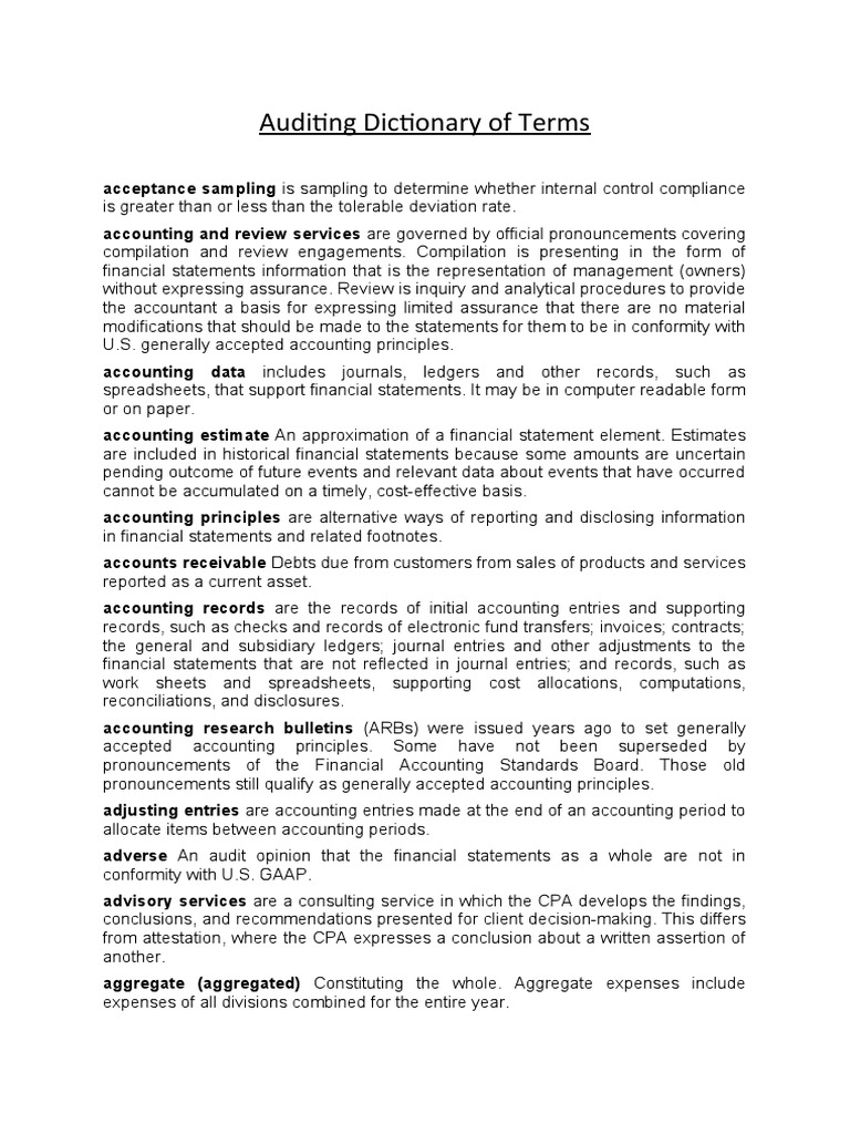 Auditing Dictionary of Terms | PDF | Financial Audit | Audit
