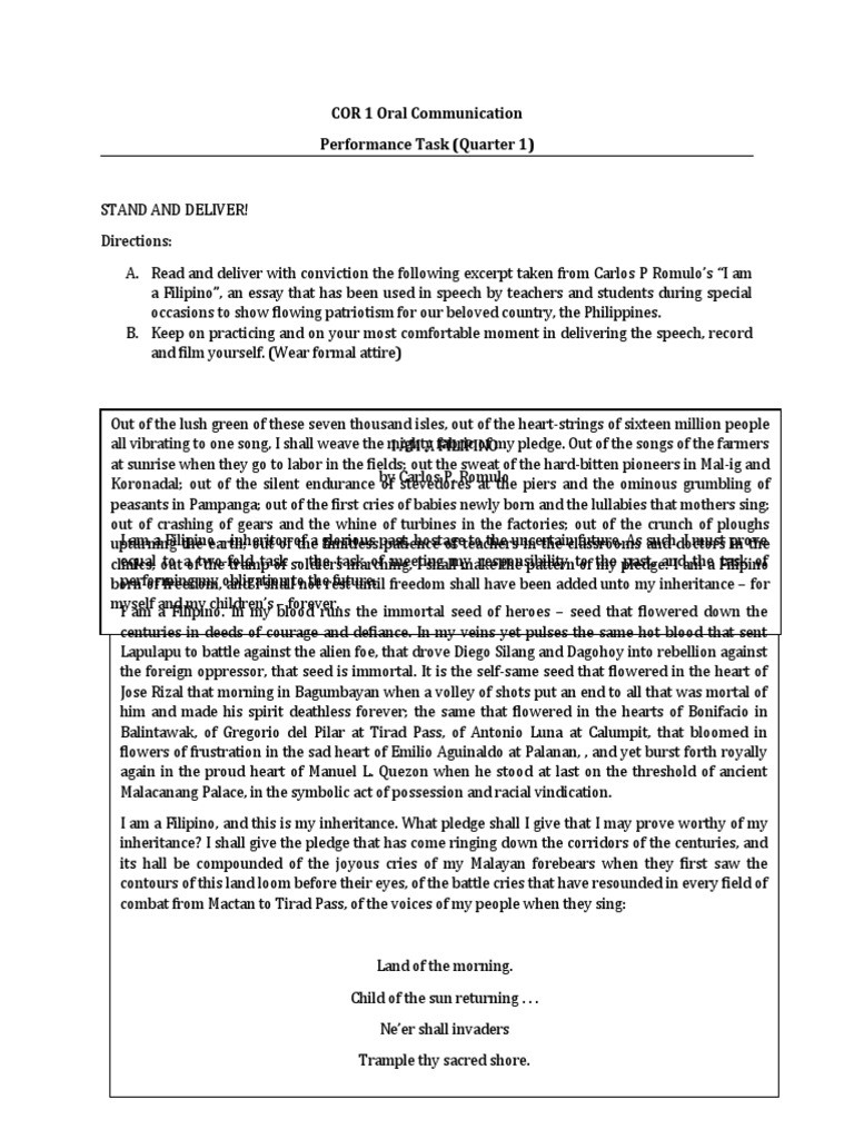 COR 1 Oral Communication - PT QUARTER 1 | PDF | Speech | Human ...