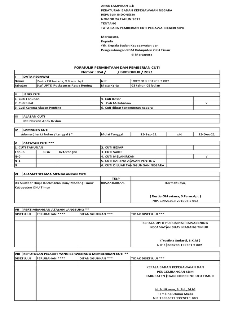 Format Cuti Baru Excel Fix | PDF