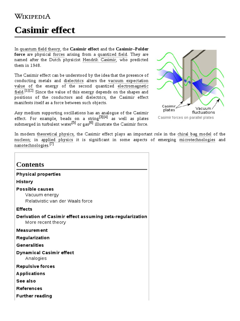 Casimir Effect: Casimir Forces On Parallel Plates | PDF | Science | Physics