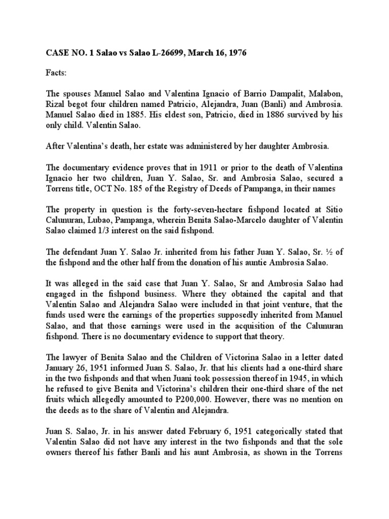 Case No 1 Salao VS Salao | PDF | Trust Law | Laches (Equity)