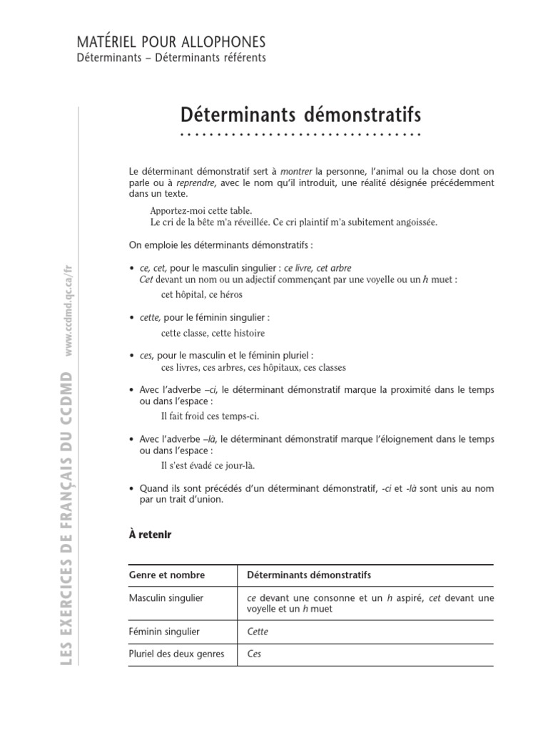 Demonstratif 1 | PDF | Genre grammatical | Nombre grammatical
