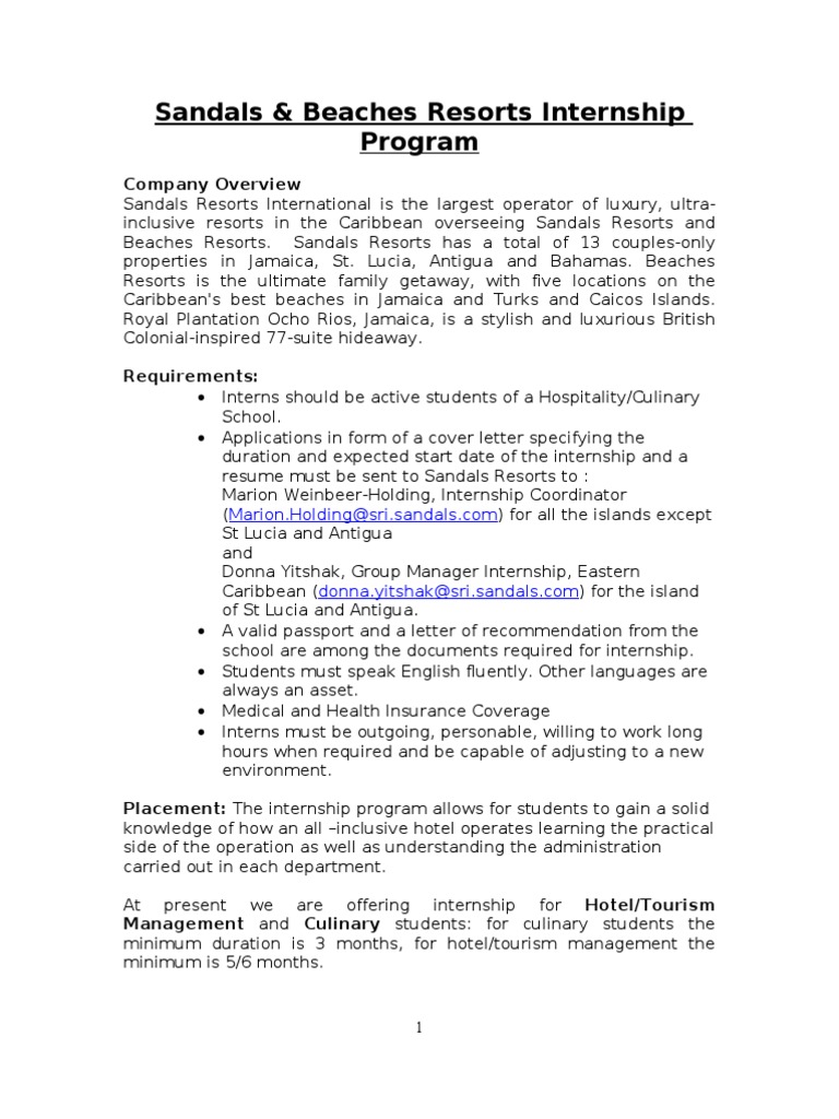 INTERNSHIP PROGRAM OUTLINE - Revised - International | PDF | Chef ...