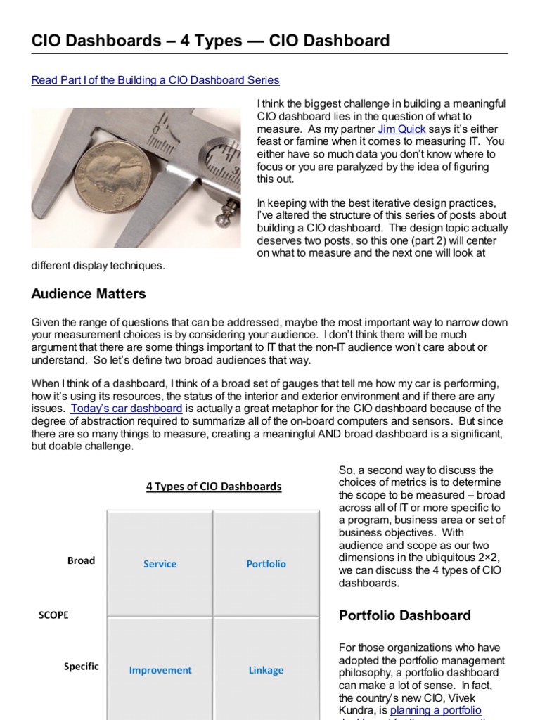 CIO Dashboards Â " 4 Types Â " CIO Dashboard | PDF | Measurement | Business