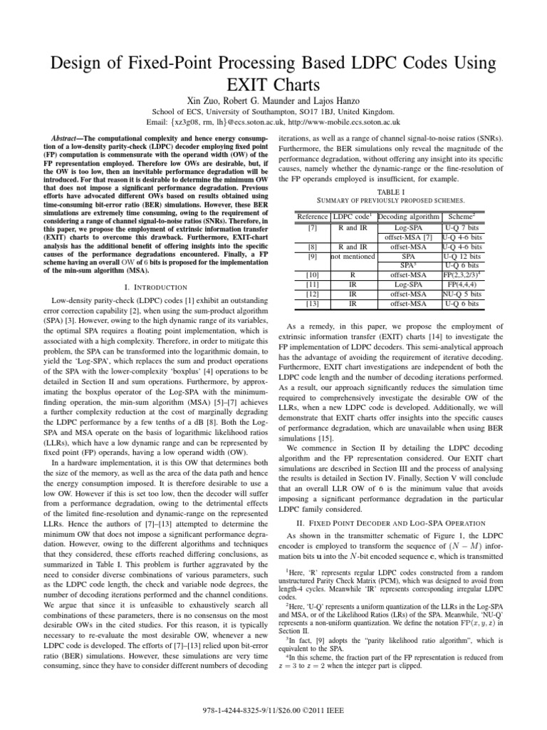 Design Of Fixed Point Processing Based Ldpc Codes Using Pdf Low Density Parity Check Code