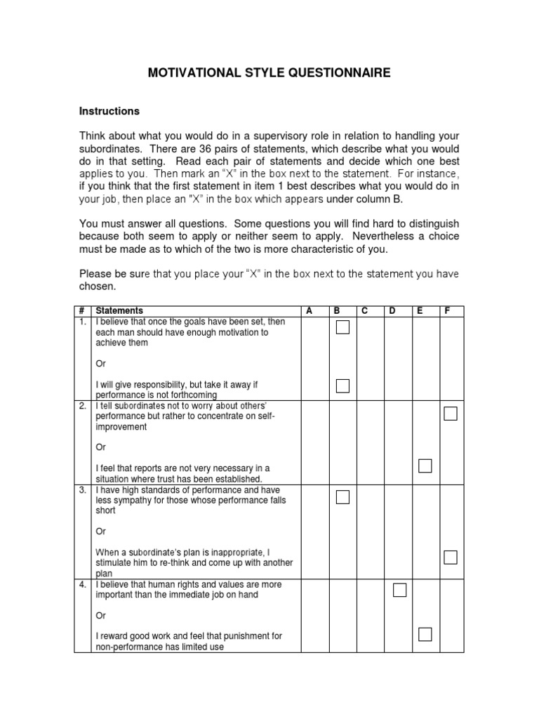 Session - 6 - McBer Motivational Style Questionnaire | PDF ...