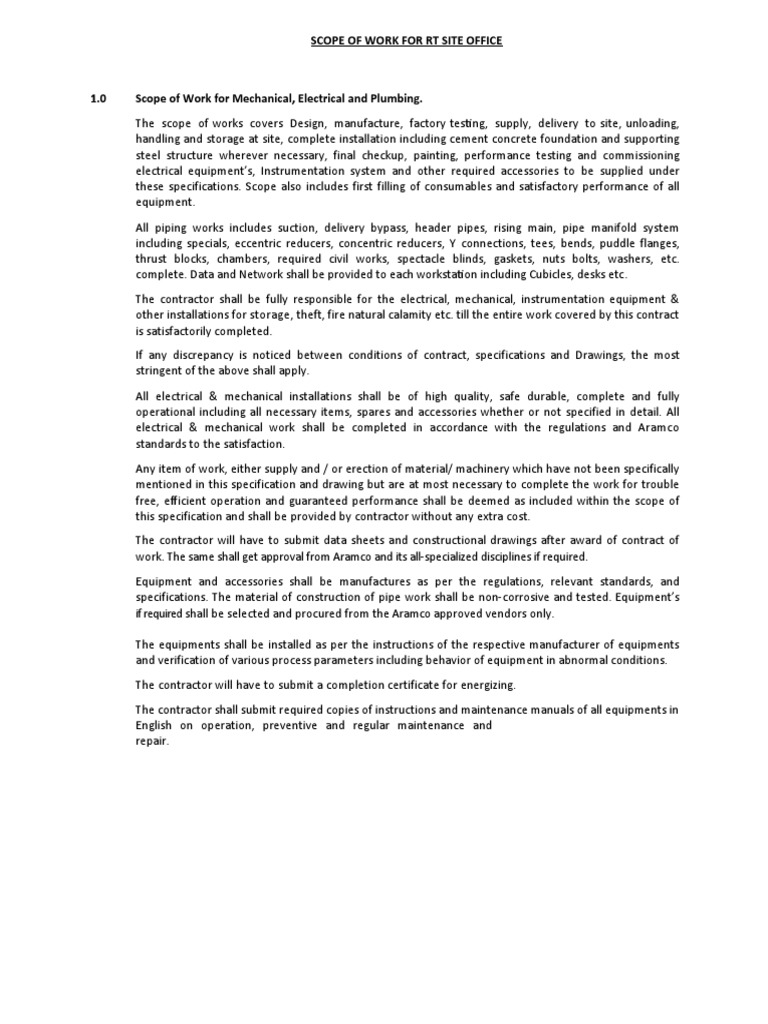 MEP Scope of Work for Abu Dhabi Site | PDF | Specification (Technical ...